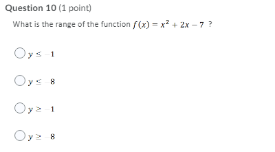 Solved Question 10 (1 point) What is the range of the | Chegg.com ...