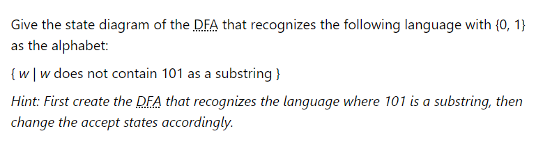 Solved Give the state diagram of the DFA that recognizes the | Chegg.com