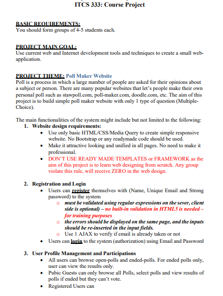 Solved ITCS 333: Course Project BASIC REQUIREMENTS: You | Chegg.com