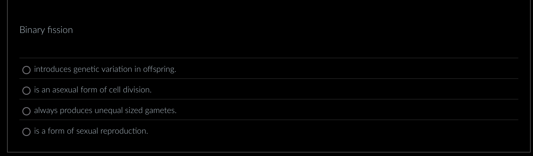 Solved Binary fissionintroduces genetic variation in | Chegg.com