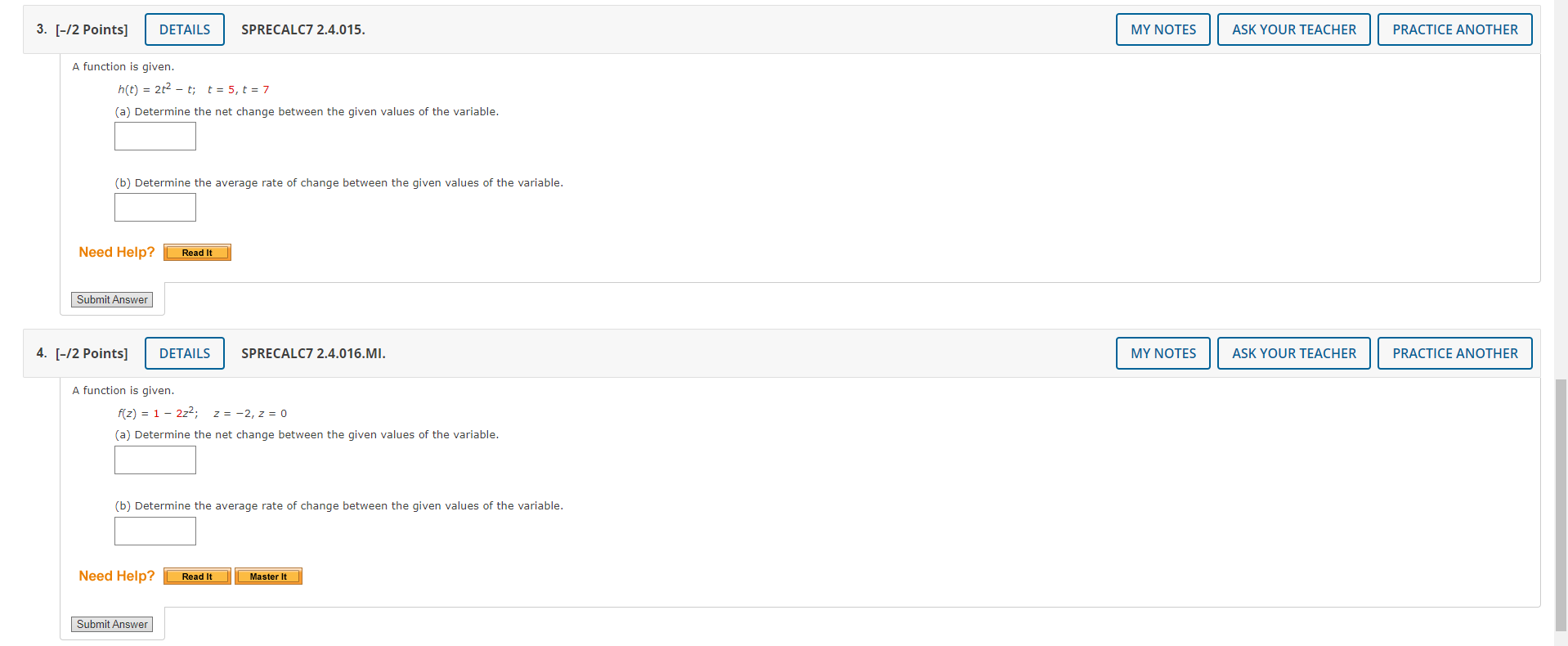 Solved function is given. h(t)=2t2−t;t=5,t=7 (a) Determine | Chegg.com
