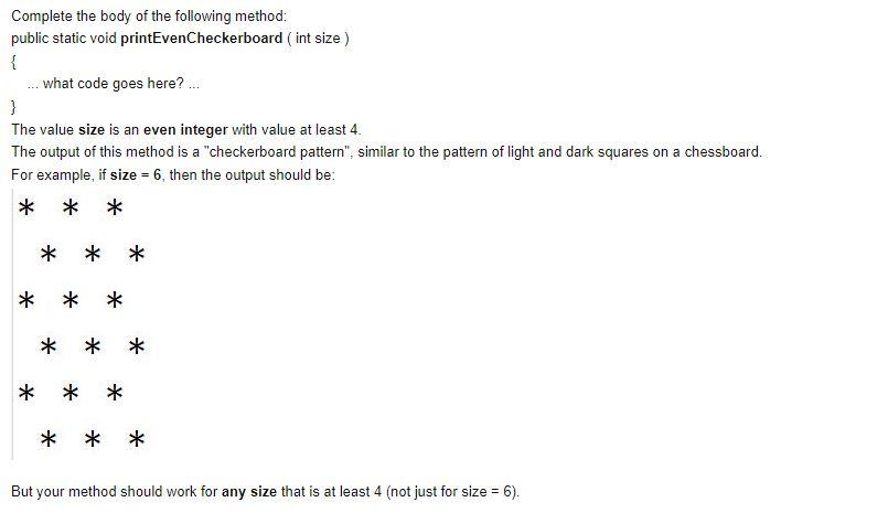 Solved Complete the body of the following method: public | Chegg.com