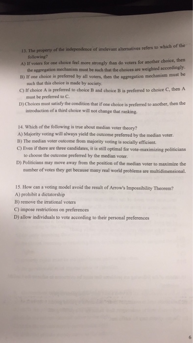 Solved 13. The property of the independence of irelevant | Chegg.com
