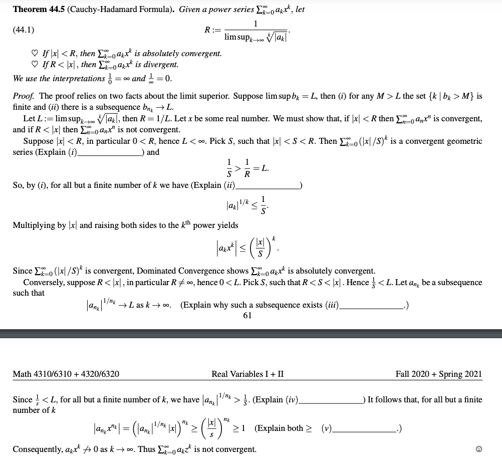 Solved Theorem 44.5 (Cauchy-Hadamard Formula). Given a power | Chegg.com