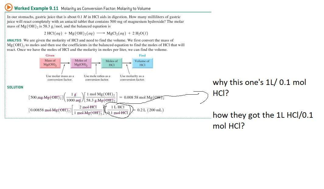 Solved Worked Example 9.11 Molarity as Conversion Factor: | Chegg.com