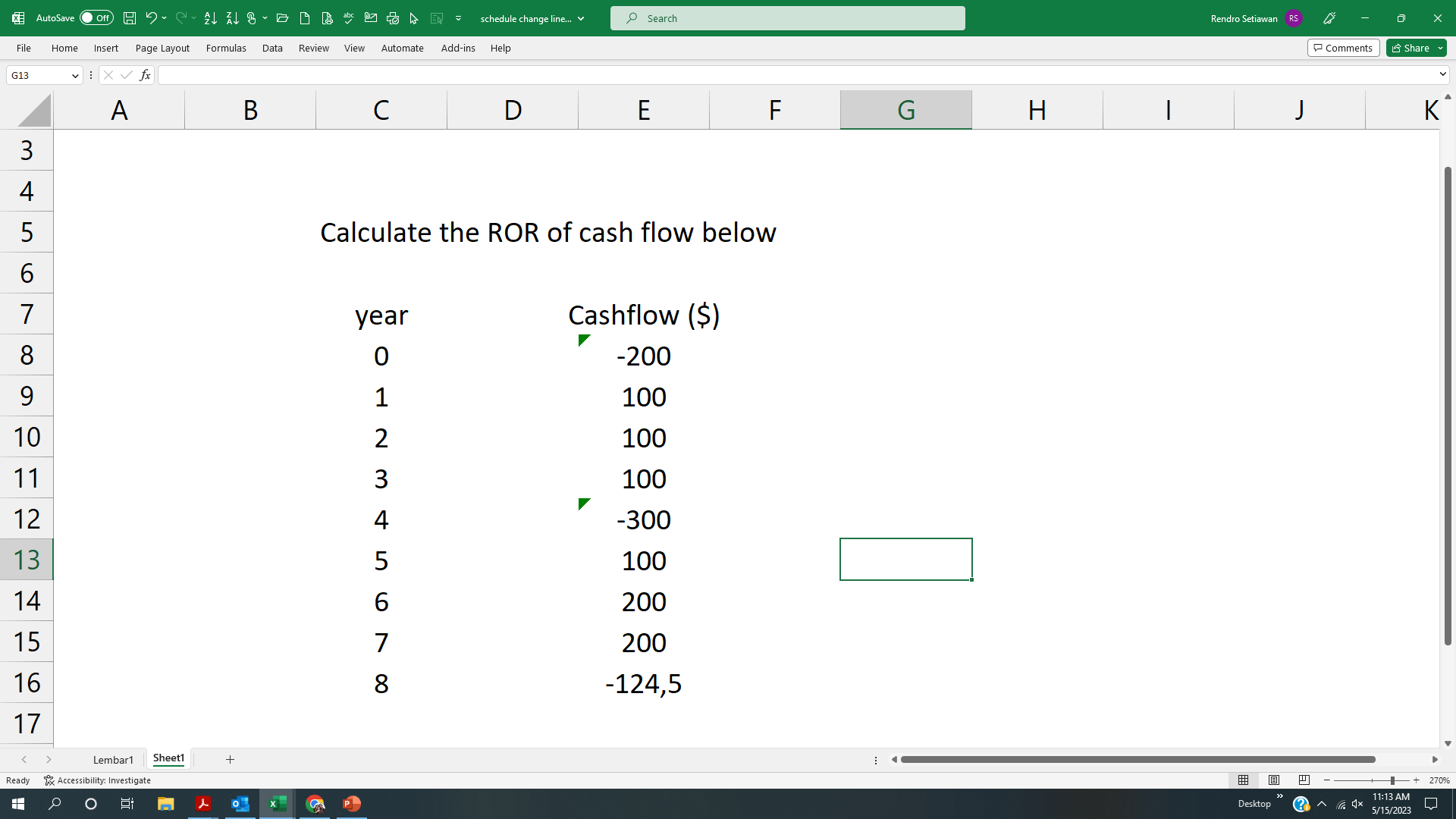 Solved Calculate the ROR of cash flow below | Chegg.com