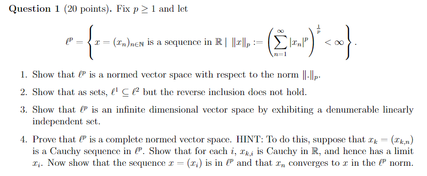 Solved Question 1 (20 points). Fix p > 1 and let 1 CP --- x | Chegg.com