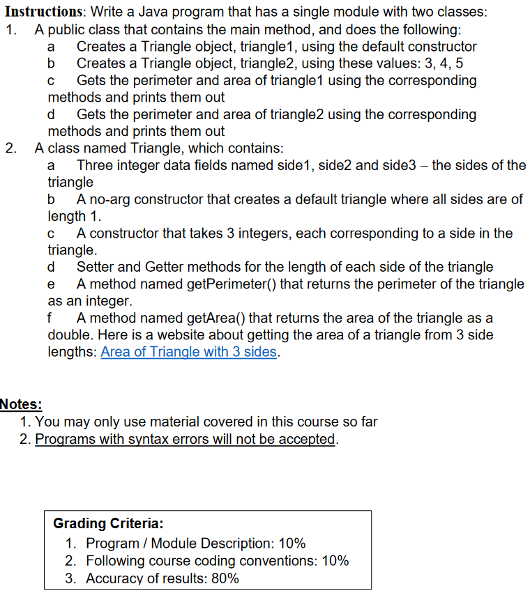 Solved Instructions: Write a Java program that has a single | Chegg.com