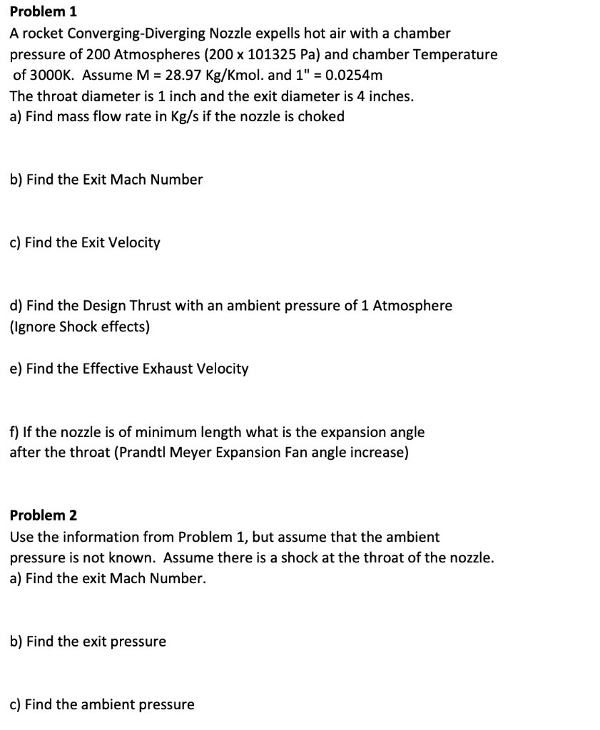 Solved Problem 1 A rocket Converging-Diverging Nozzle | Chegg.com