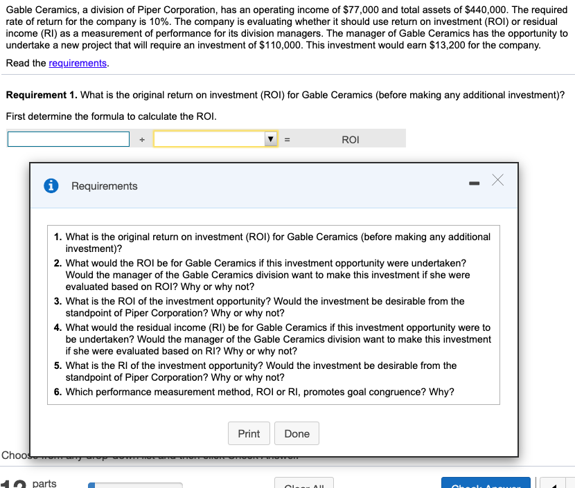 Solved Gable Ceramics, a division of Piper Corporation, has | Chegg.com