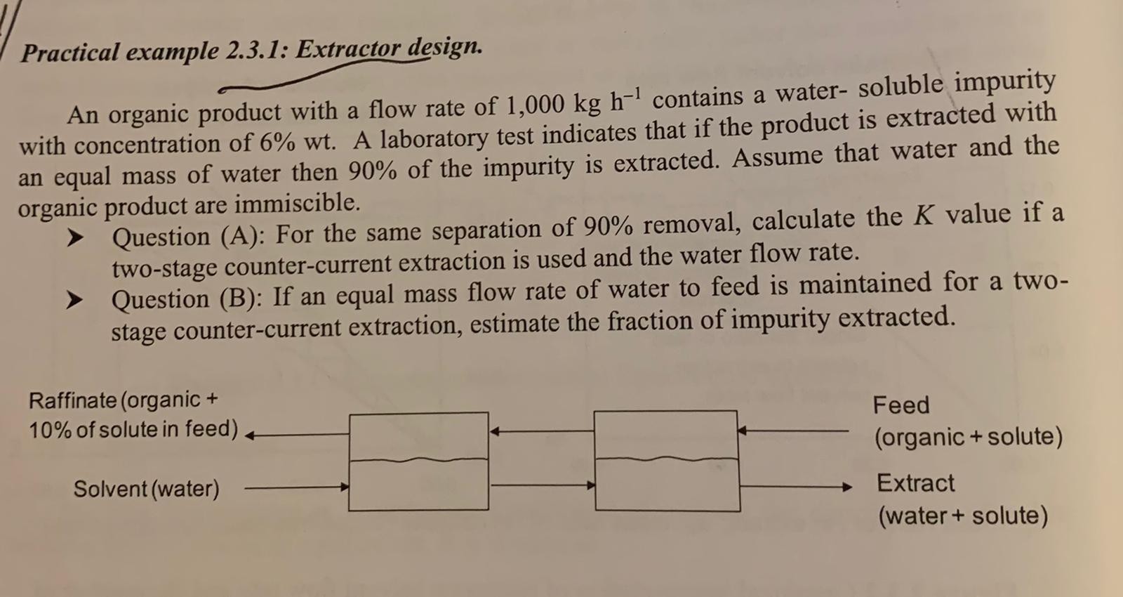 Solved Practical example 2.3.1: Extractor design. An organic | Chegg.com