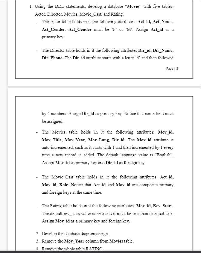 Solved 1. Using the DDL statements, develop a database | Chegg.com