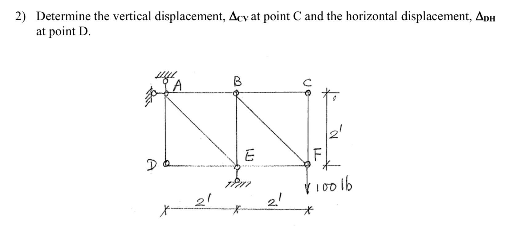 Solved 2) Determine the vertical displacement, Acv at point | Chegg.com