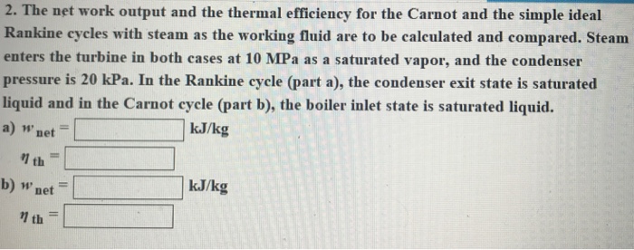 Solved 2. The net work output and the thermal efficiency for | Chegg.com