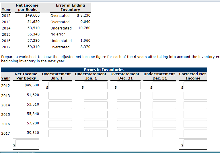 Solved Net Income Error in Ending Year per Books 2012 2013 | Chegg.com