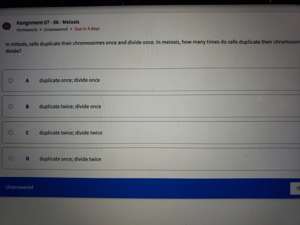 Solved Assignment 07-05 - Meiosis Homework . Unanswered • | Chegg.com