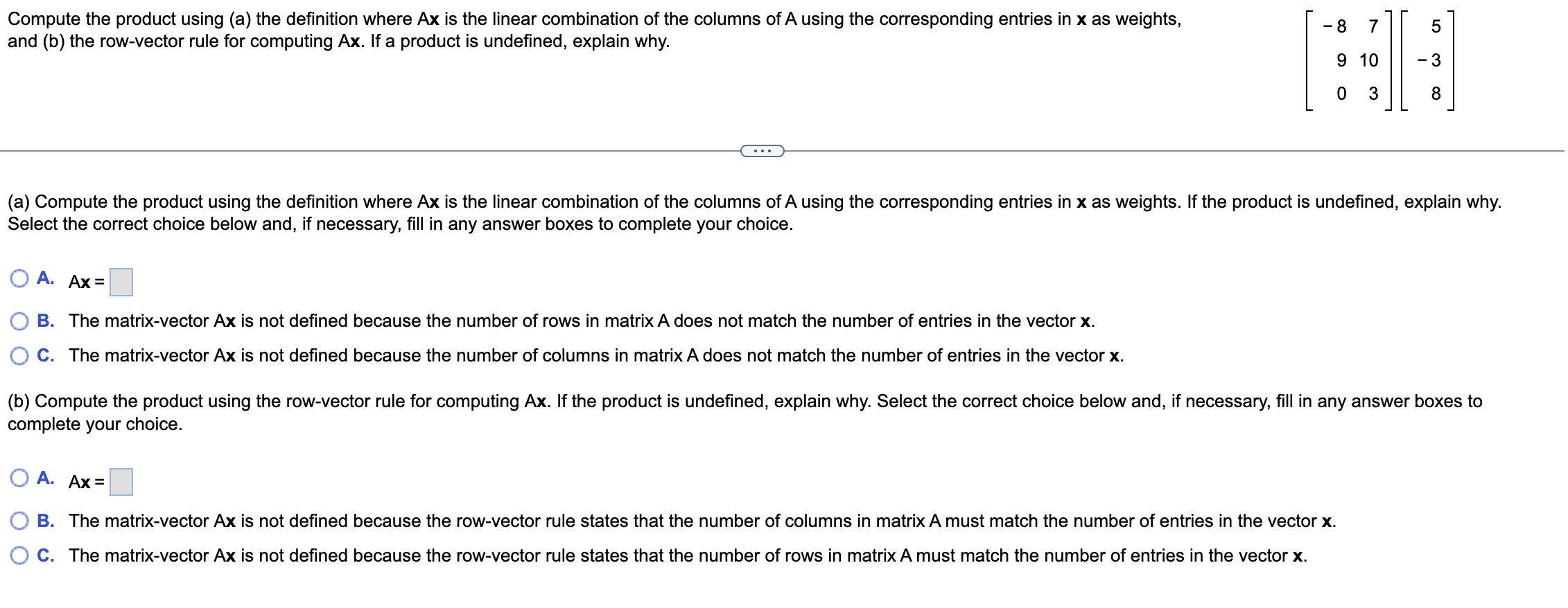 Solved Compute the product using (a) the definition where Ax | Chegg.com