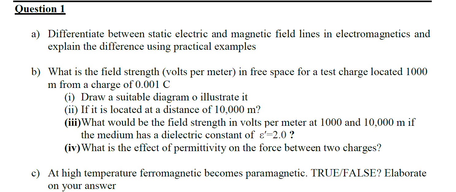 Solved Question 1 a) Differentiate between static electric | Chegg.com