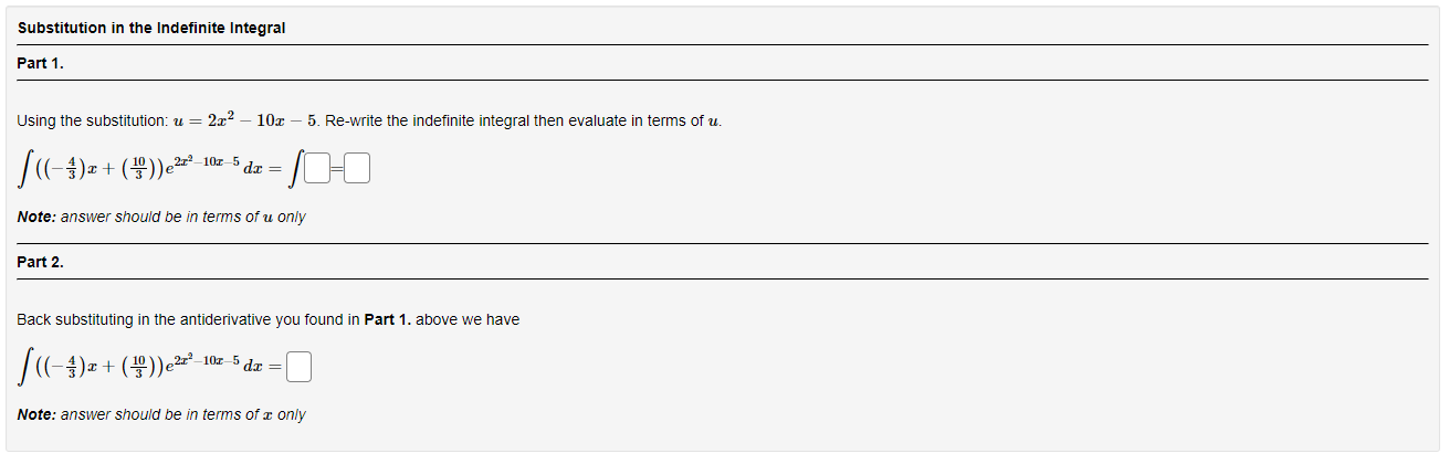 Solved Substitution in the Indefinite IntegralPart 1.Using | Chegg.com