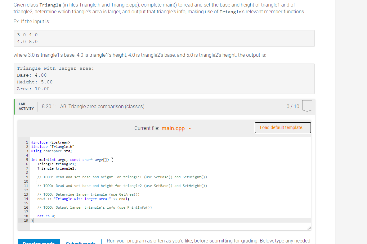 Answered: C++ Given class Triangle (in files Triangle.h and Answered: C++ Given class Triangle (in files Triangle.h and