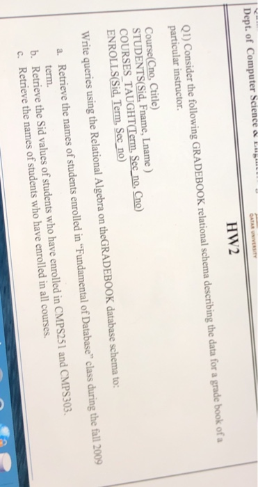 Solved Dept. of Computer Science α Luh" HW2 Q1) Consider the | Chegg.com