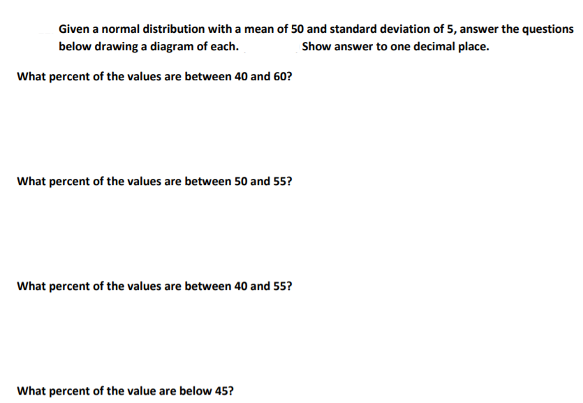 Solved Given a normal distribution with a mean of 50 and | Chegg.com