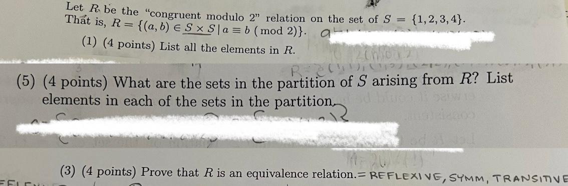 Solved Let R be the "congruent modulo 2 " relation on the | Chegg.com