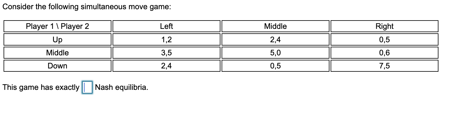 Solved Consider the following simultaneous move game: Left | Chegg.com