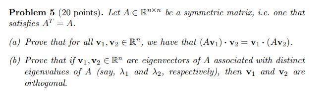 Problem 5 (20 points). Let A∈Rn×n be a symmetric | Chegg.com