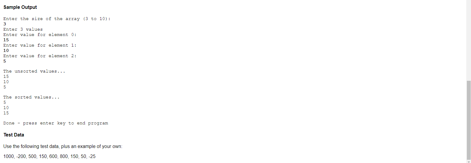 Solved Write a class named ArraySort that has no instance | Chegg.com