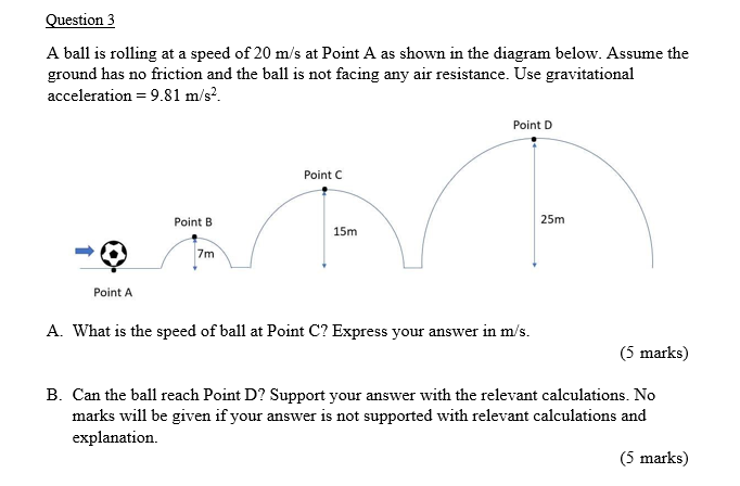 Solved A ball is rolling at a speed of 20 m/s at Point A as | Chegg.com