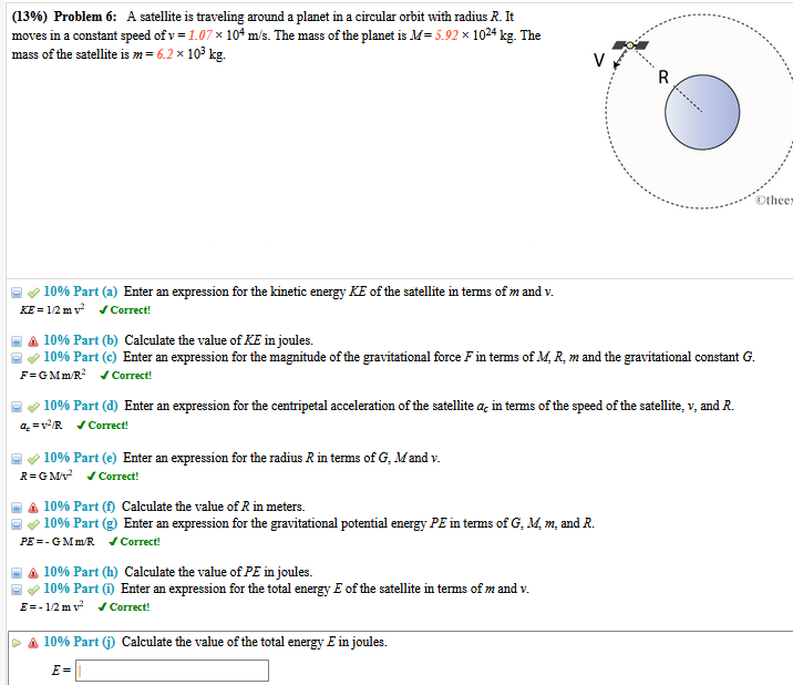 Solved (13\%) Problem 6: A satellite is traveling around a | Chegg.com