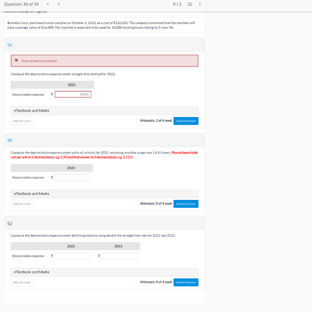 Solved Bramble Corp. purchased a new machine on October 1, | Chegg.com