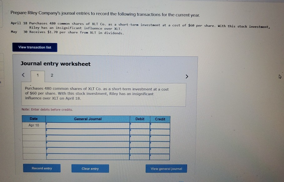Solved Prepare Riley Company's journal entries to record the | Chegg.com