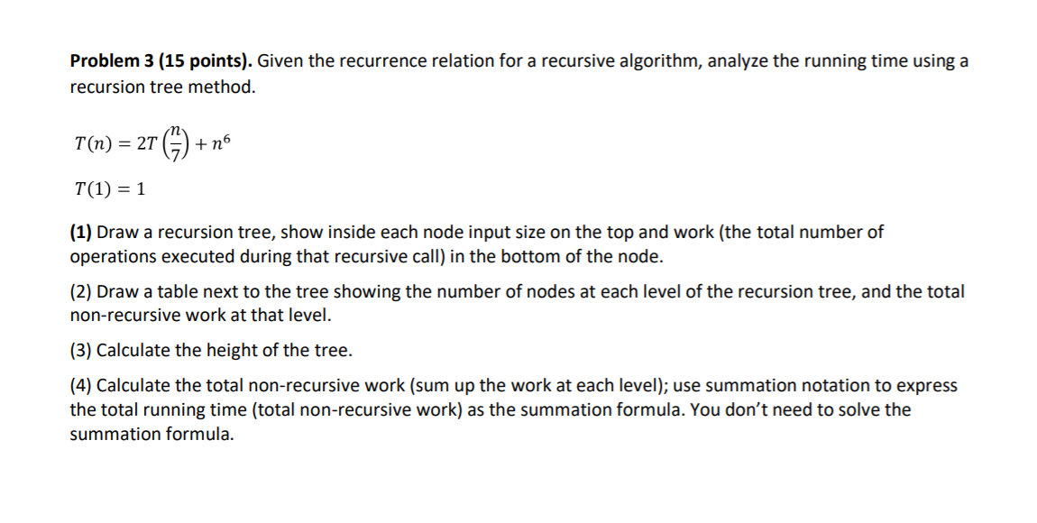 Solved Problem 3 (15 points). Given the recurrence relation | Chegg.com