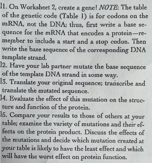 Solved 11. On Worksheet 2, create a gene! NOTE: The table of | Chegg.com
