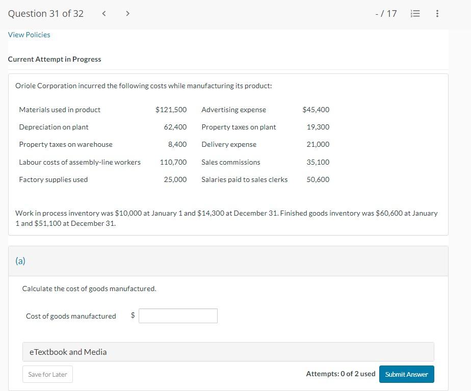 Solved Current Attempt in Progress Oriole Corporation | Chegg.com