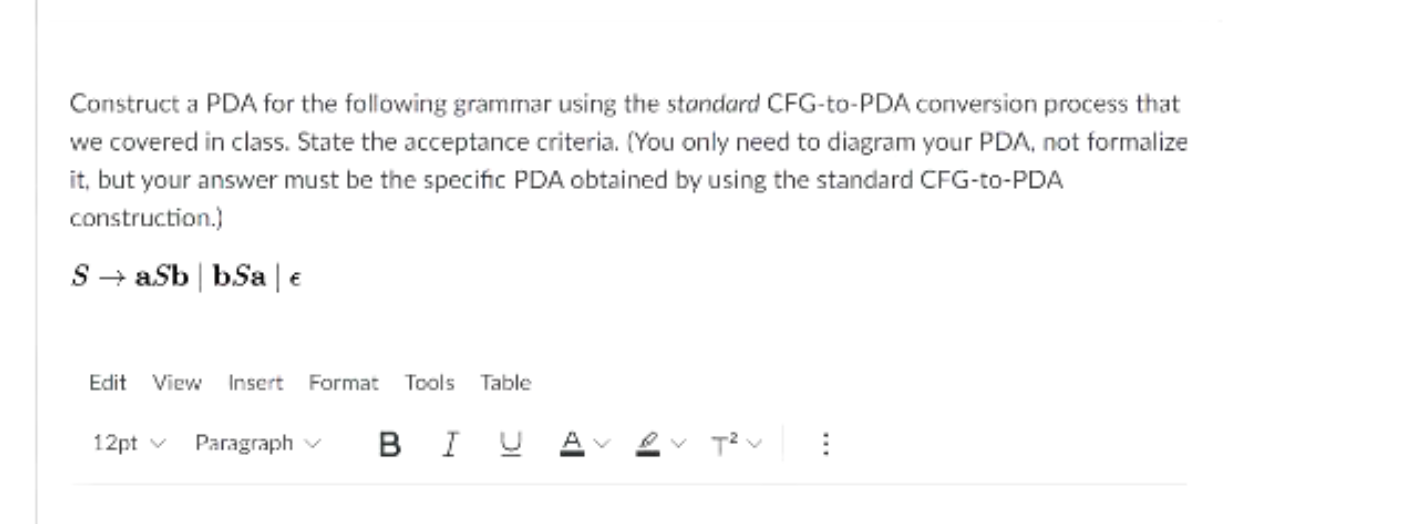 Construct a PDA for the following grammar using the | Chegg.com