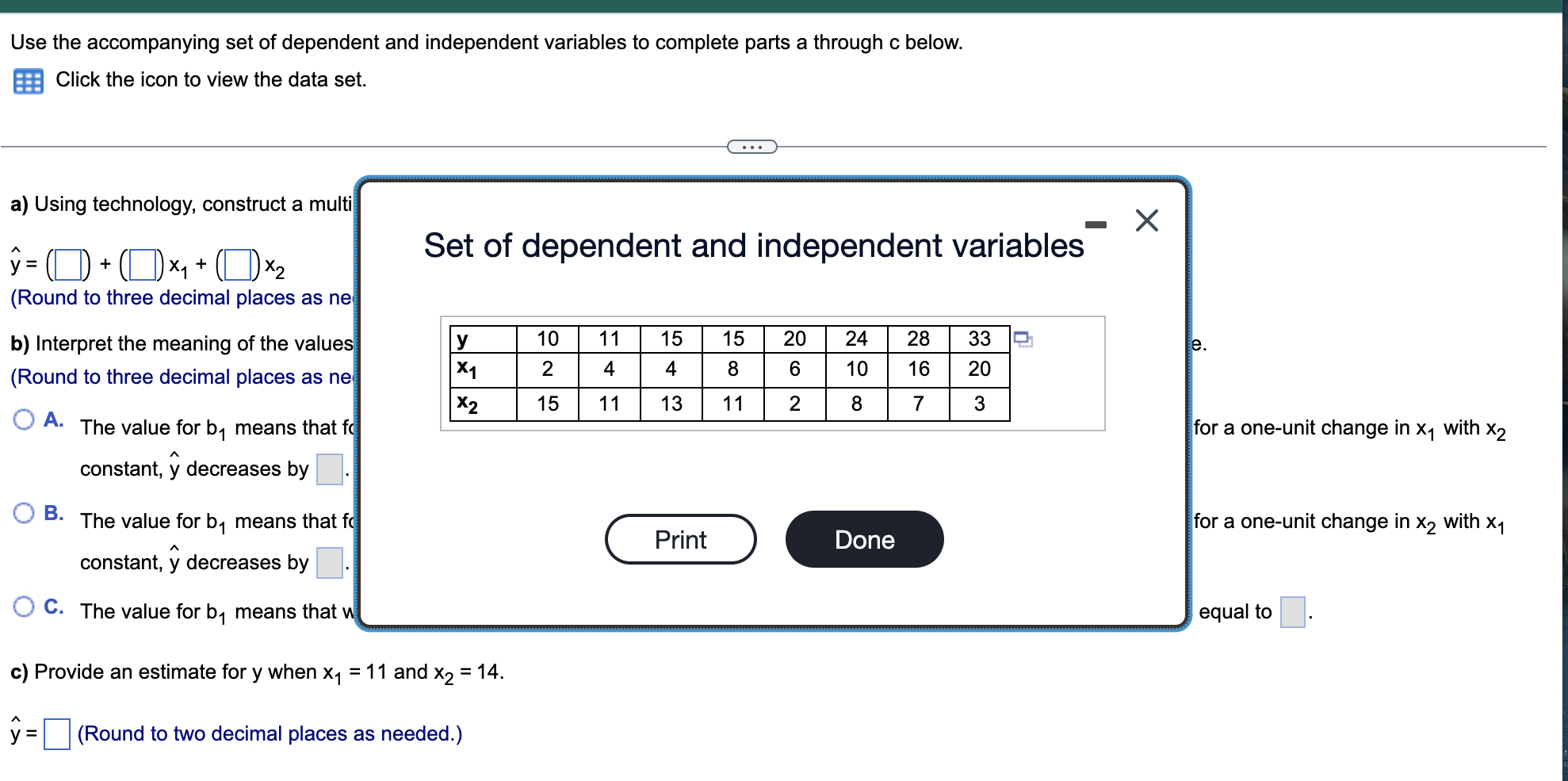 Solved Use the accompanying set of dependent and independent | Chegg.com