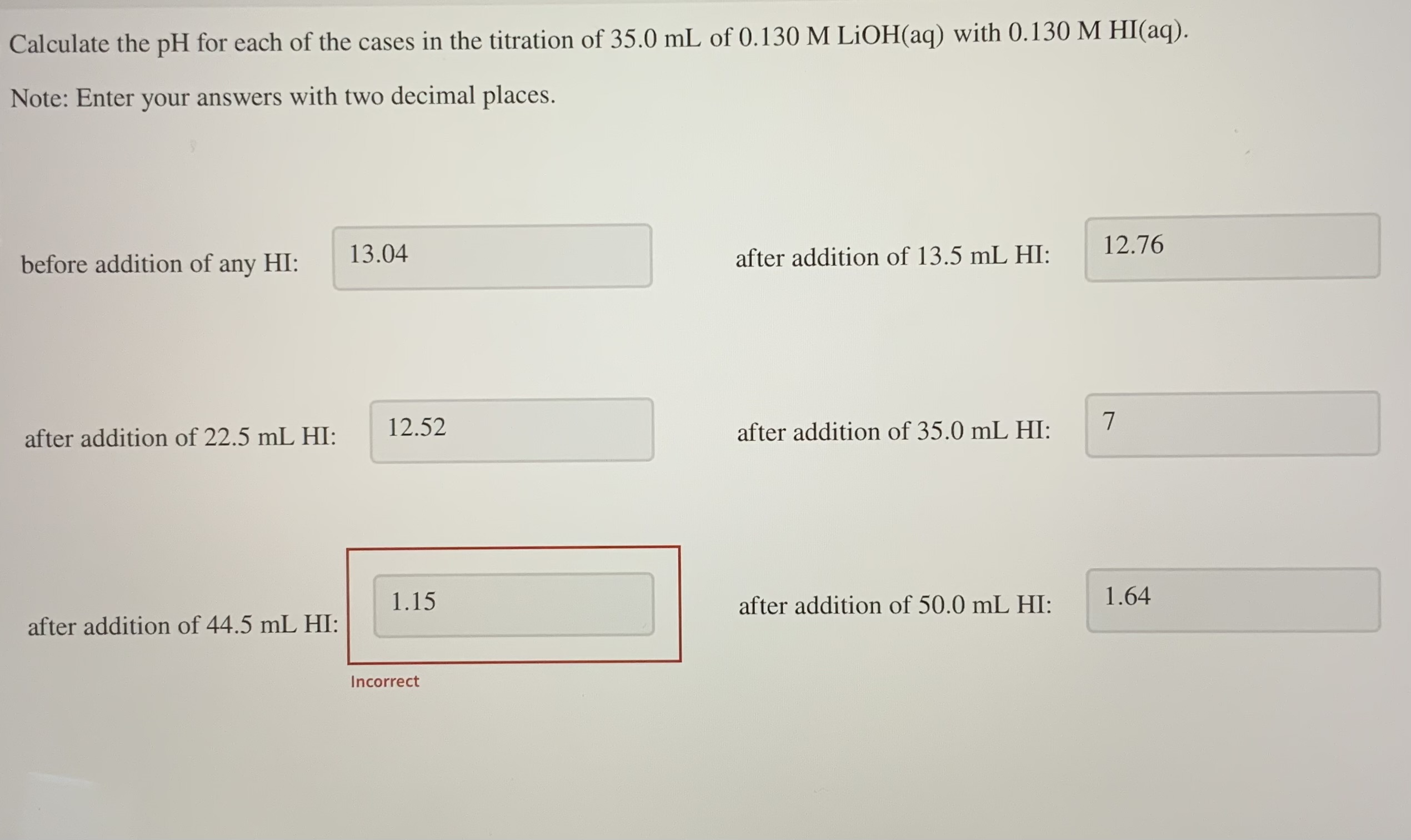 Solved Calculate the pH ﻿for each of the cases in the | Chegg.com