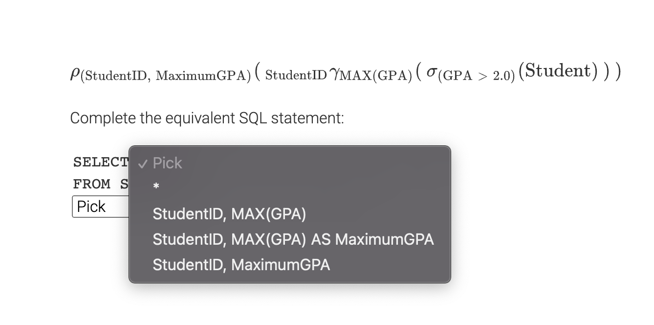Solved Complete the equivalent SQL statement: v Pick GROUP | Chegg.com