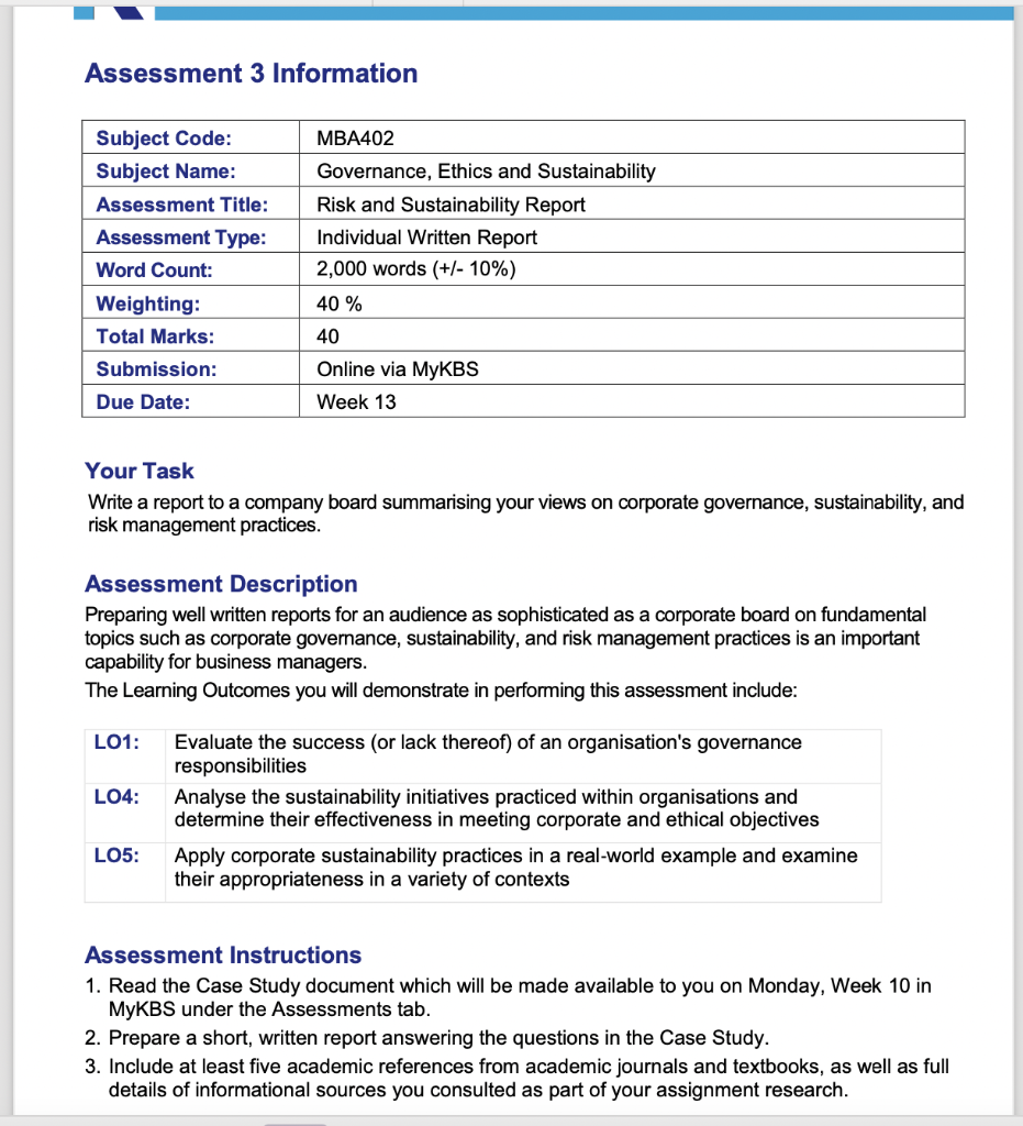 Solved Write a report to a company board | Chegg.com
