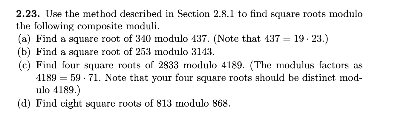 2.23. Use the method described in Section 2.8.1 to | Chegg.com