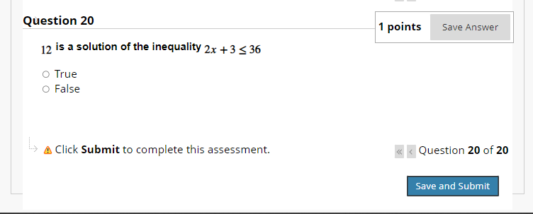 Solved 12 is a solution of the inequality 2x+3≤36 True False | Chegg.com