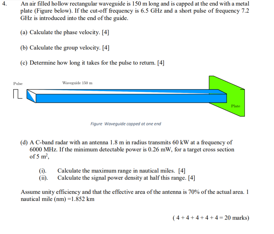 Solved 4. An air filled hollow rectangular waveguide is 150 | Chegg.com