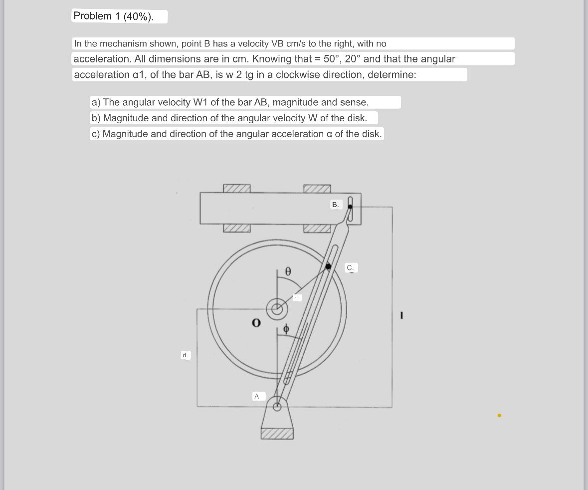 Solved In the mechanism shown, point B has a velocity VBcm/s | Chegg.com