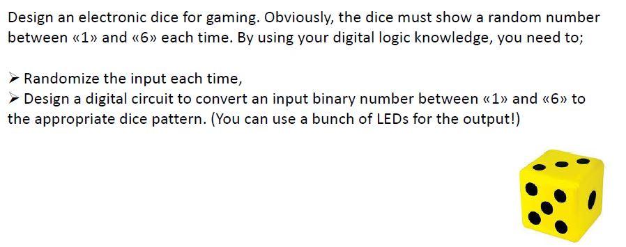 Solved Design an electronic dice for gaming. Obviously, the | Chegg.com