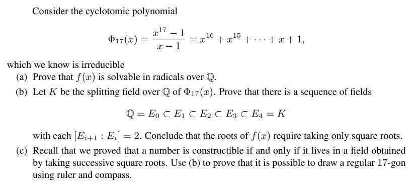 Solved Consider the cyclotomic polynomial | Chegg.com