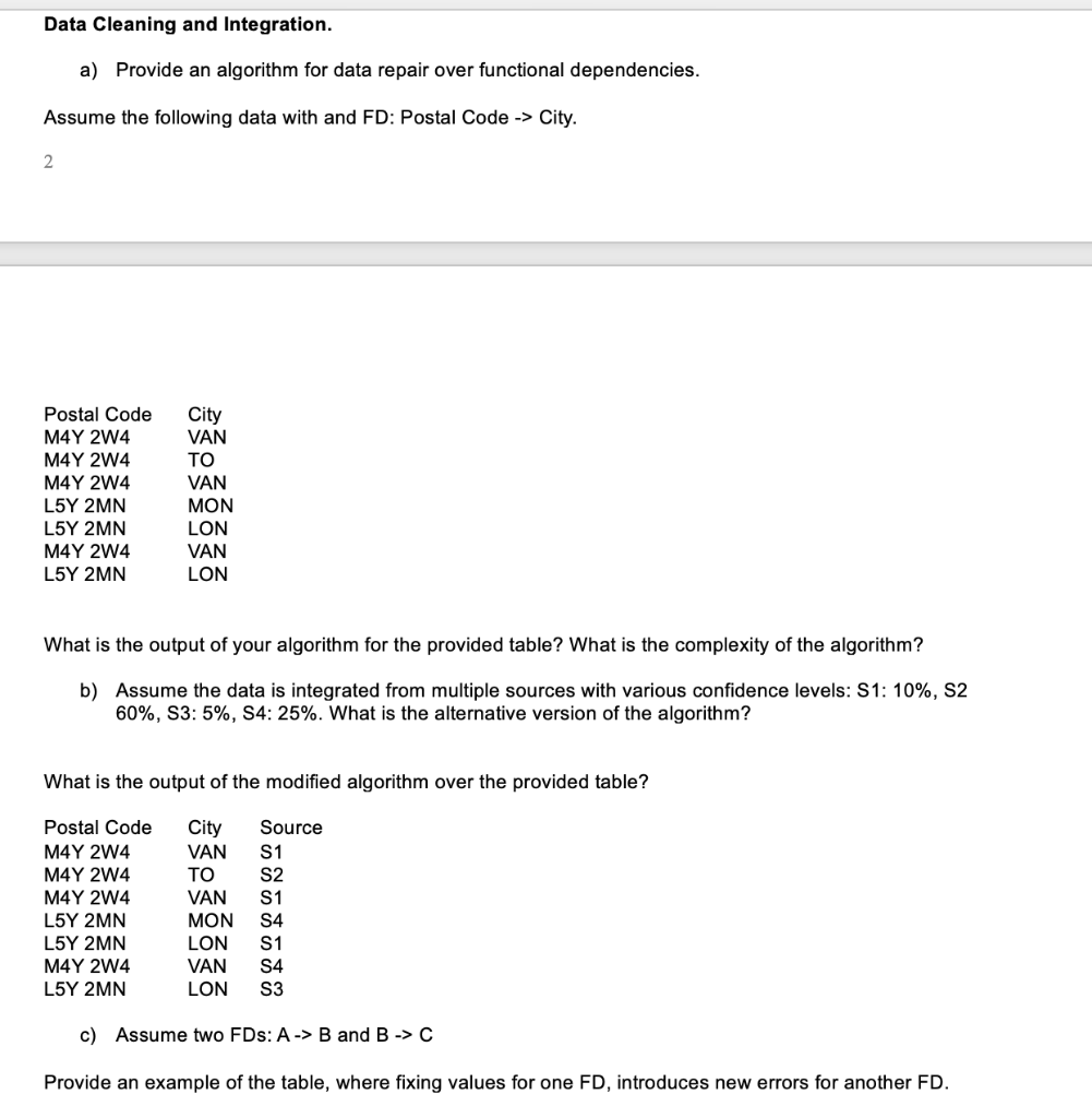 Data Cleaning and Integration. a) Provide an | Chegg.com