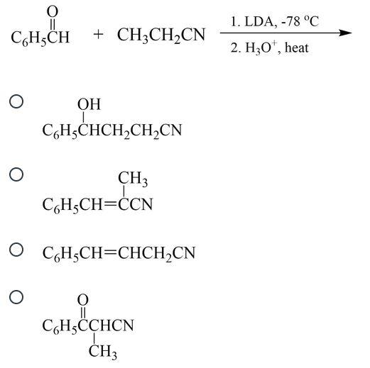 Solved O 1. LDA, -78 °C CH CH.CH + CH3CH2CN 2. Hz0, heat O | Chegg.com